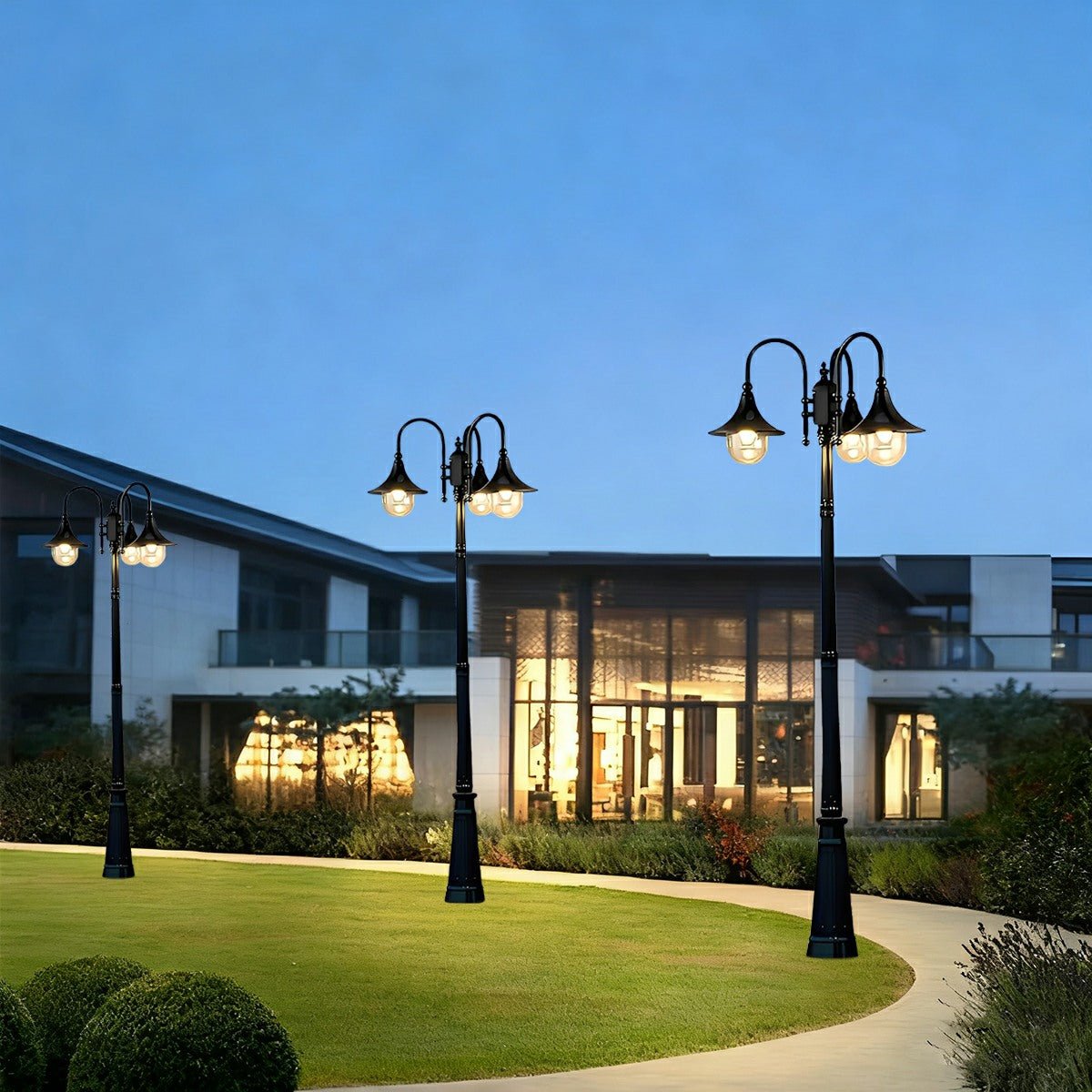 Vintage Waterproof Flared LED Outdoor Pathway Pole Lights Street Light ...